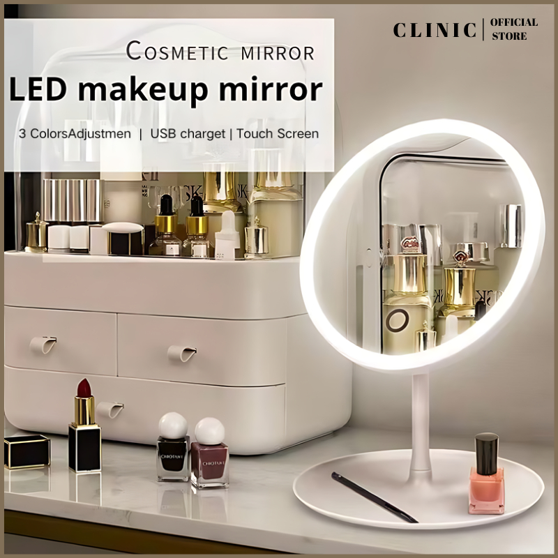 LED Make up Mirror 3 Color Lights USB Rechargeable Beauty Mirror ...