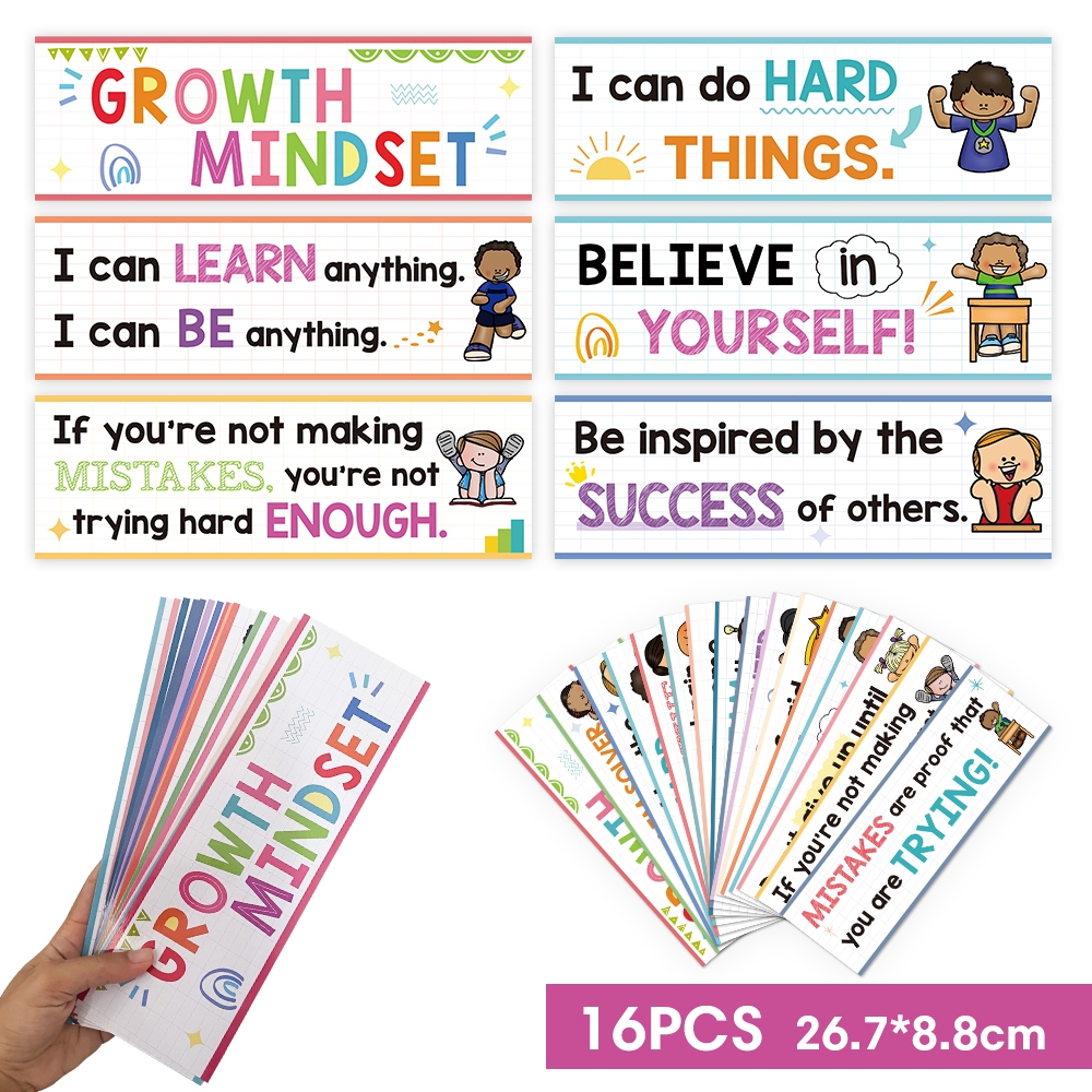 16 Pcs Classroom Growth Mindset English Posters for Kids Motivational ...