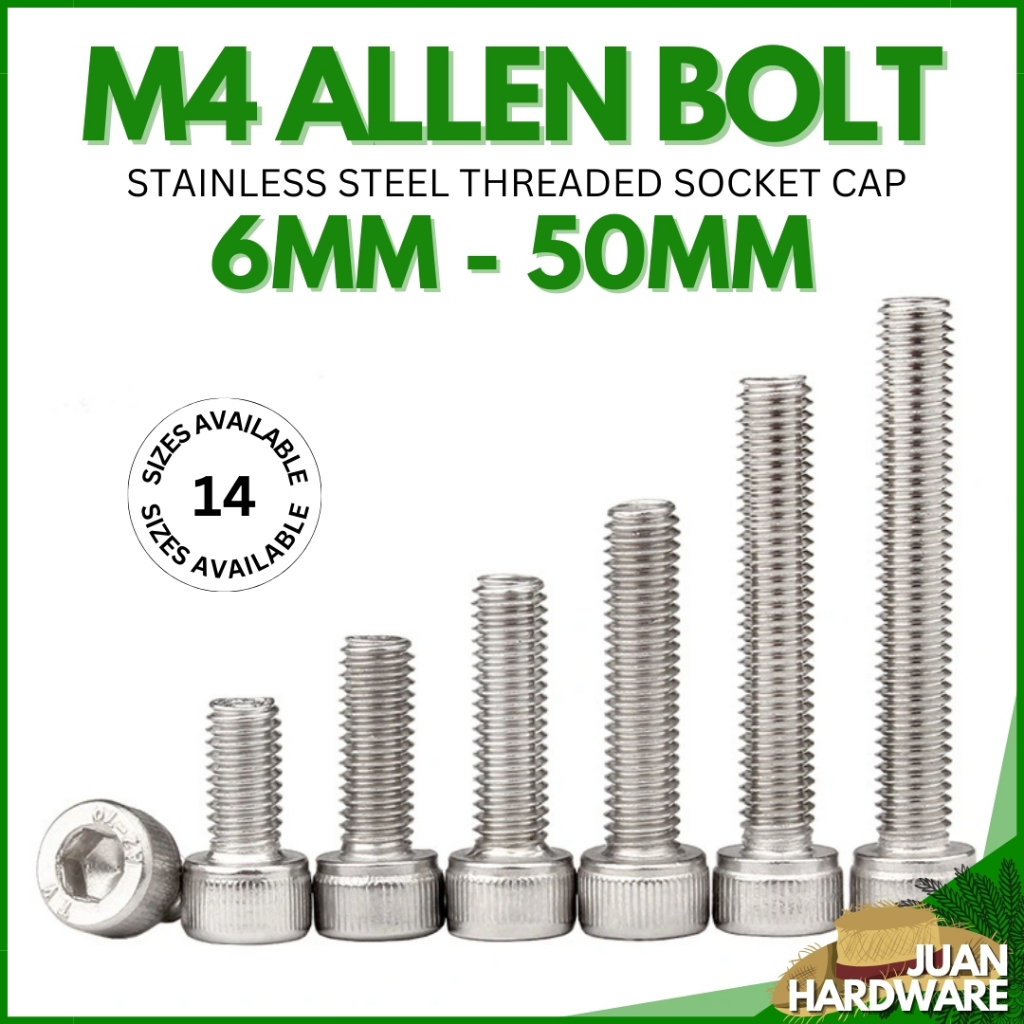 (20 PCS) M4 Allen Bolt Stainless Steel 4mm Thread, Socket Head Cap ...