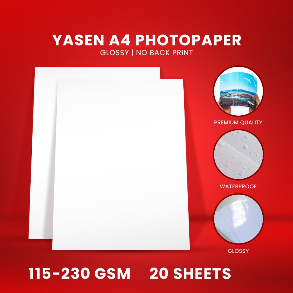 Yasen Glossy A4 Photo Paper No Back Print 115GSM | 135 GSM | 180GSM ...