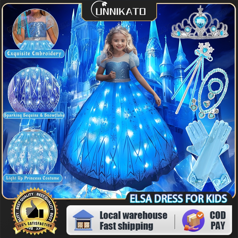 LED Princess Elsa Costume For Kids Girl Frozen Dress Sequins Dress For ...