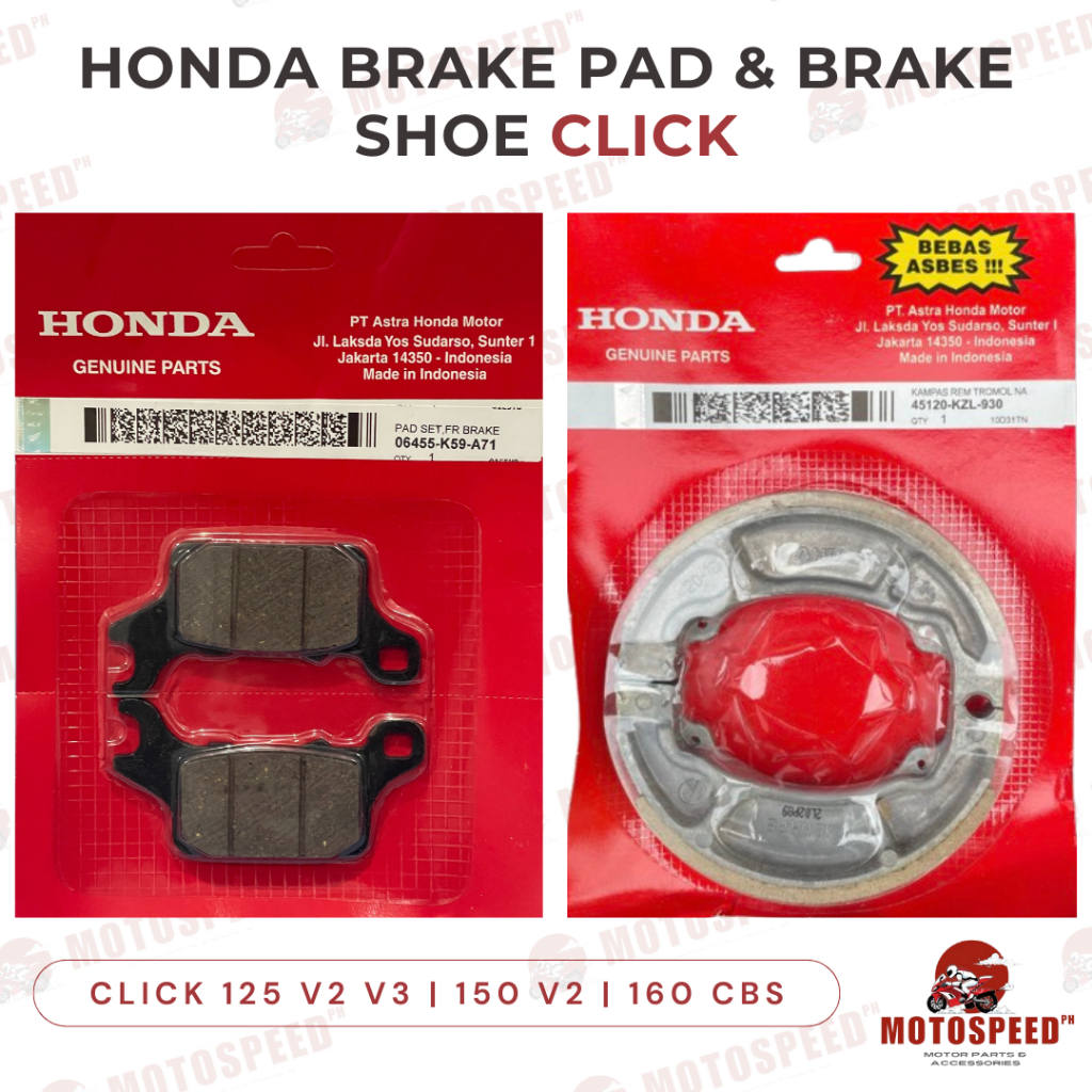 Honda Click Brake Pad & Brake Shoe Set Click 125/ Click 150/ Click V1 ...
