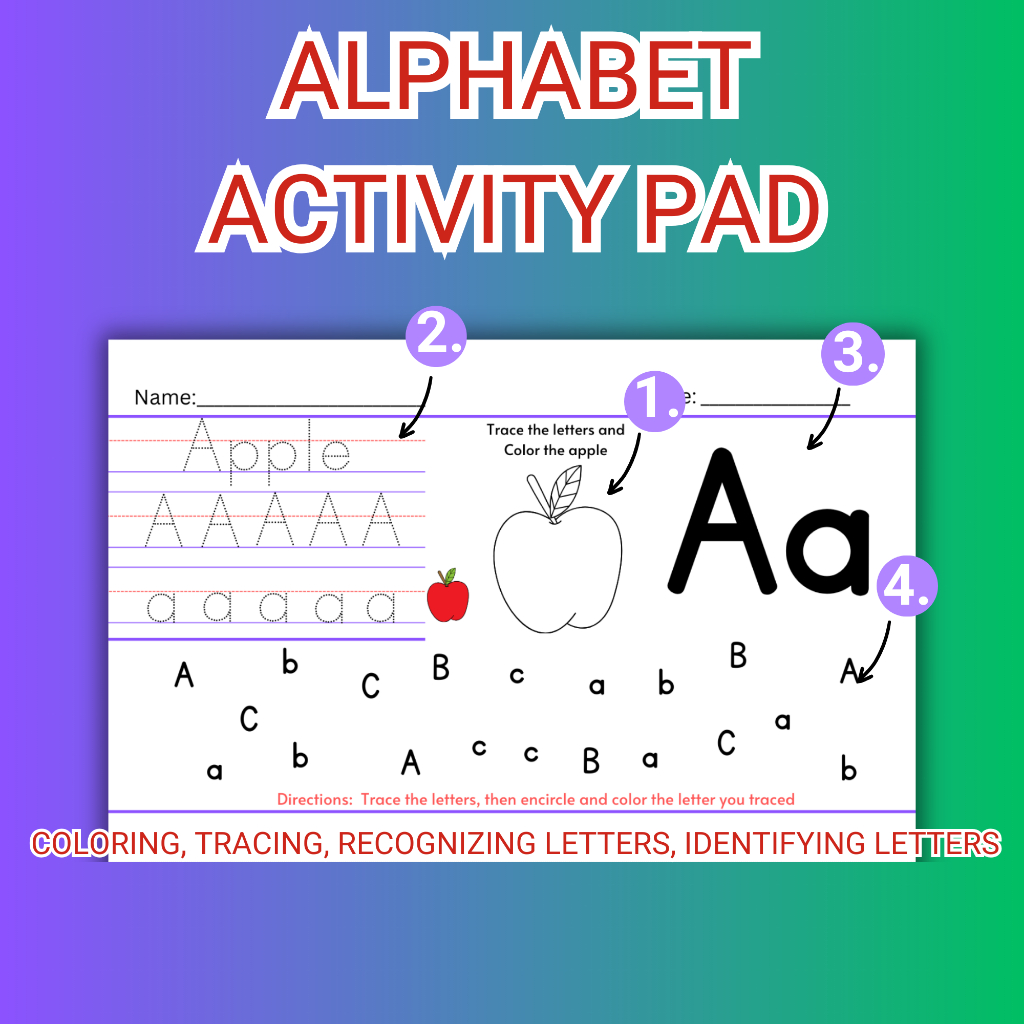 Alphabet Activity Pad Alphabet Tracing, Coloring, Identifying Alphabet ...