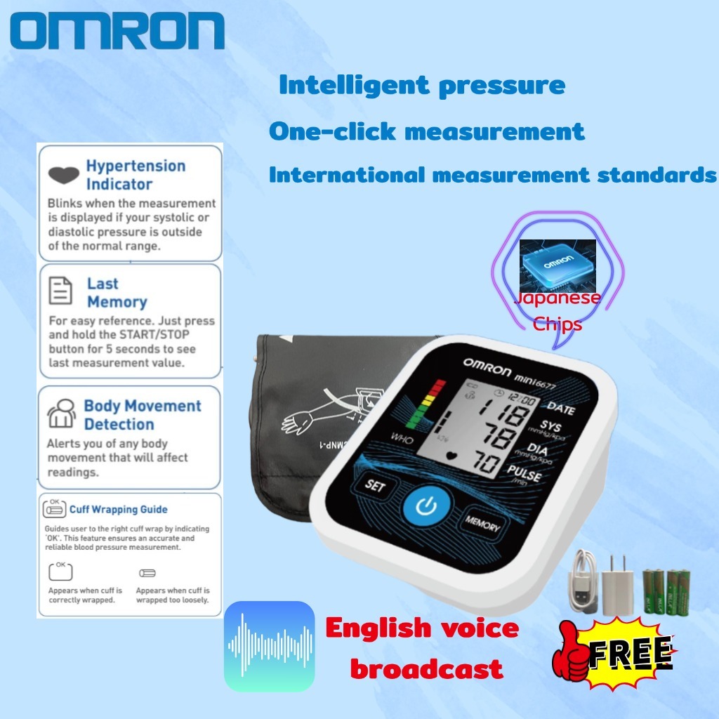 OMRON Blood Pressur Digital Monitor Medical Sphygmomanometer Rechargeable Voice Bp Monitor ...