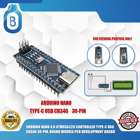 ARDUINO NANO 3.0 ATMEGA328 CONTROLLER TYPE-C USB CH340 30-PIN, BOARD MODULE PCB DEVELOPMENT ...