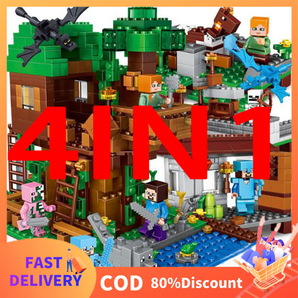 4 in 1 Minecraft Village Building Blocks Compatible Children DIY ...