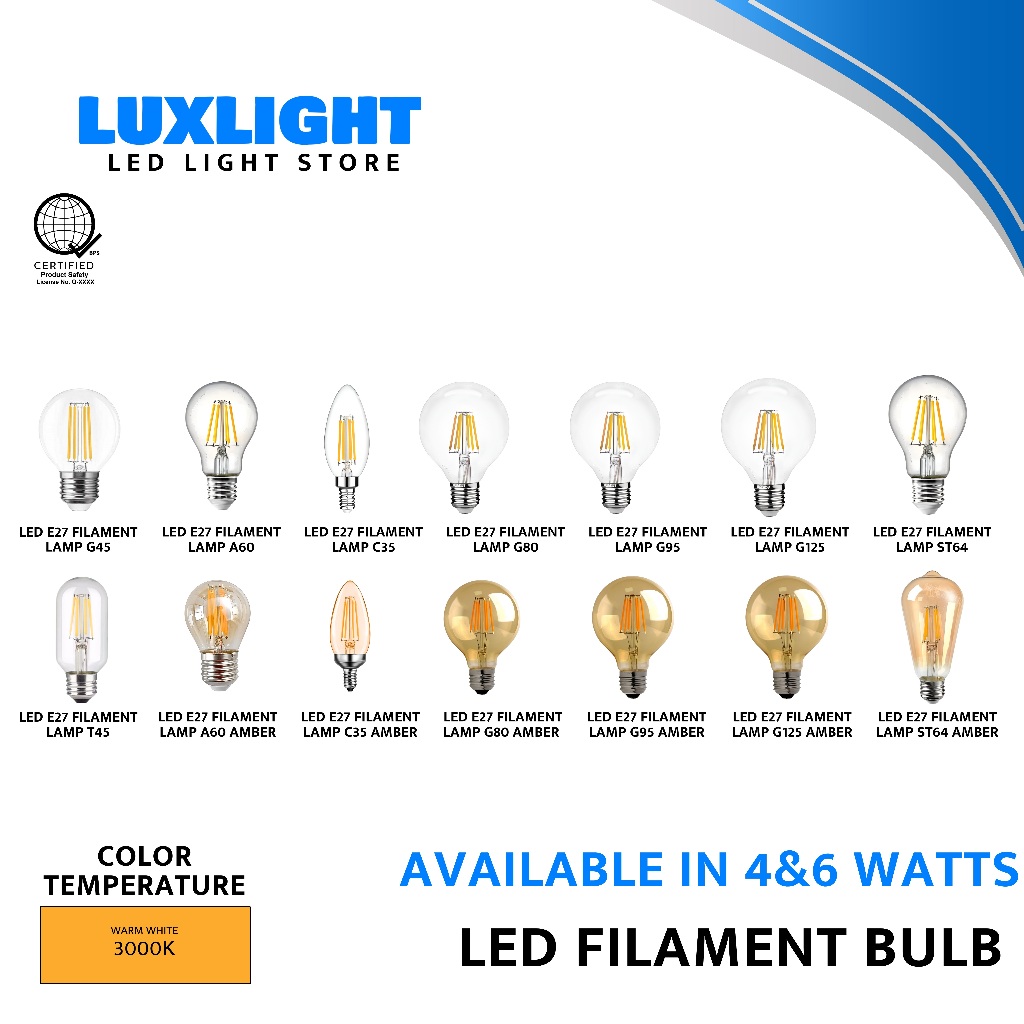 LED Edison Bulb E27 Filament Bulbs G45 G80 G95 G125 A60 T45 ST64 C45 ...