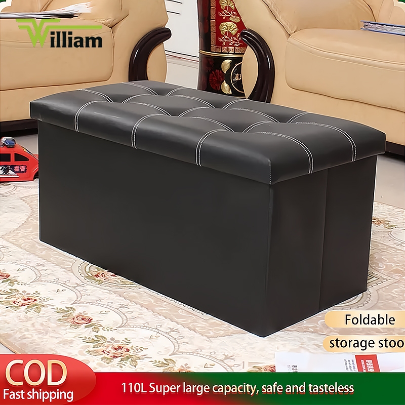 William Leather Ottoman Storage Box Stool Rectangular Storage Stool ...