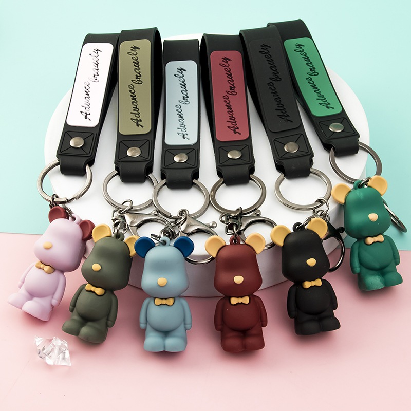 3D PVC Teddy Bear Keychain Luxury Jelly Crystal Keychain Bow Tie Bear ...