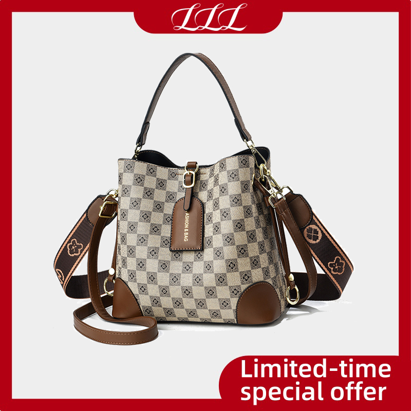 Bagong checkerboard retro atmospheric plaid bucket bag malaking ...