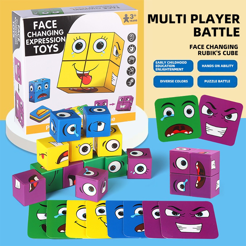64pc Wooden Face-Changing educational Magic toy Expression Puzzle ...