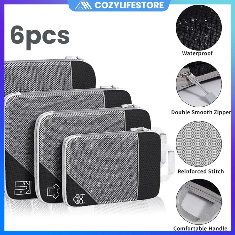 6pcs Travel Packable Bag Zipper Compression Packing Cubes Luggage ...
