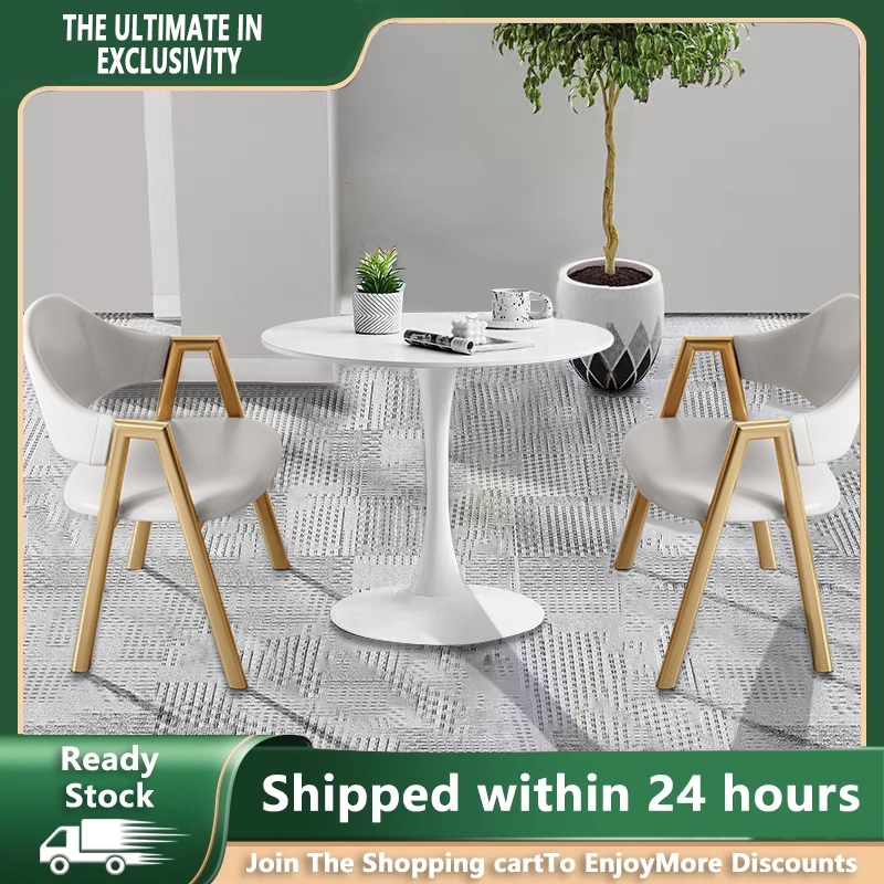 Pure white table Simple casual table Dining table Round table Chairs ...