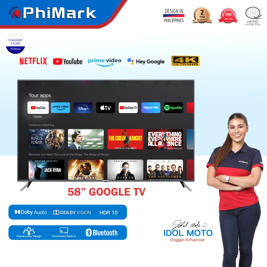 PHIMARK 58” 4K UHD FRAMELESS GOOGLE LED TV HEY GOOGLE DOLBY ATMOS DOLBY VISION NETFLIX | Shopee ...