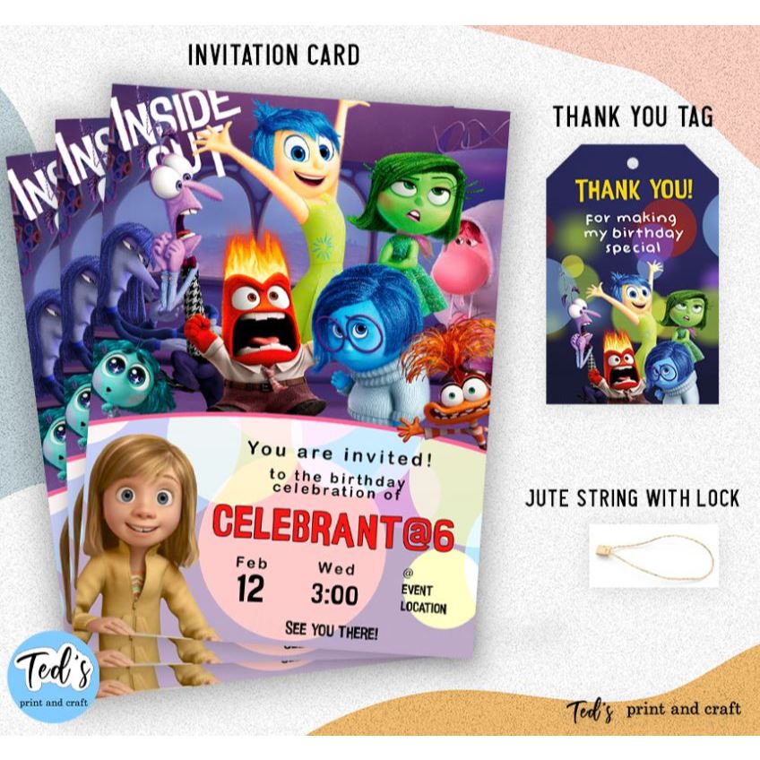 Insideout invitation card and thank you tags for your birthday party needs | Shopee Philippines