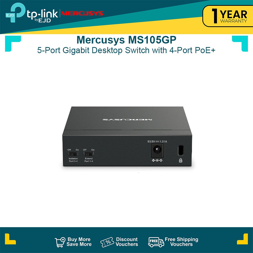 Mercusys Ms105gp 5 Port Gigabit Desktop Switch with 4 Port Poe plus ...