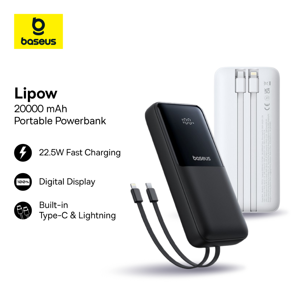 Baseus Lipow Dual-Cable Powerbank 20000mAh 22.5W with Digital Display ...