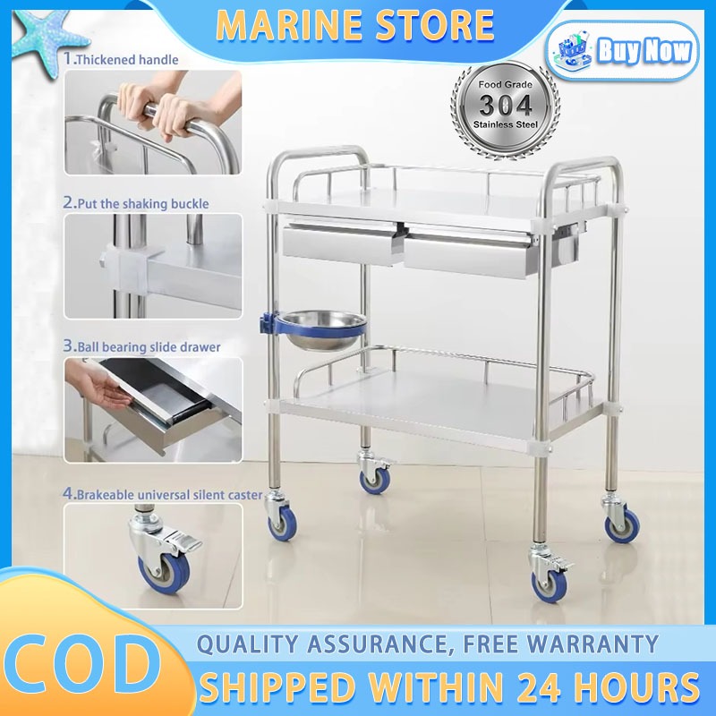 Medical Trolley Laboratory Cart Double Storage Trolley Stainless Steel ...
