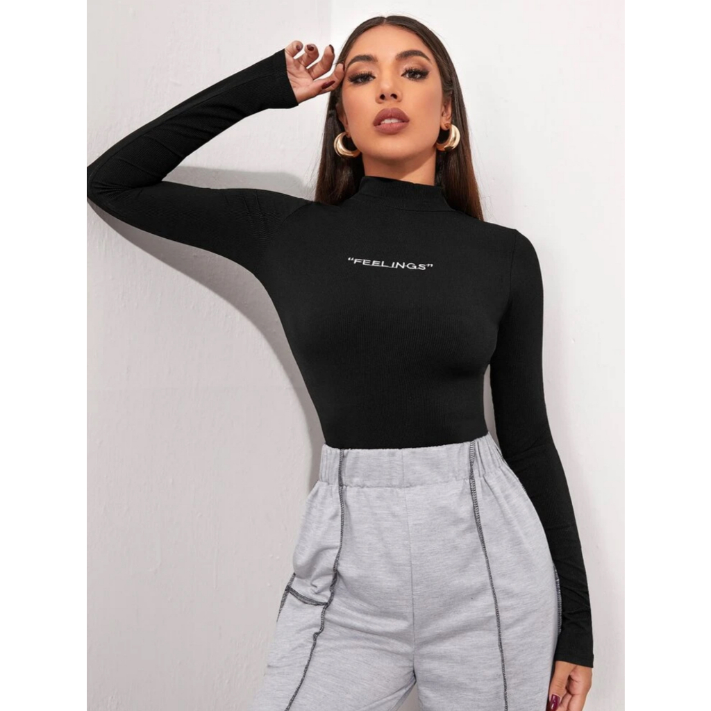 FEELINGS MOCK NECK KNITTED LONG SLEEVE BODY HUGGING WOMENSWEAR | Shopee ...