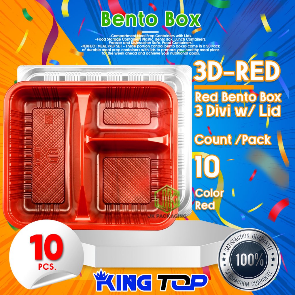 Bento Box [ 10 PCS.] ( Division w/ Lid ) Red 2D-RED 3D-RED 4D-RED 5D ...