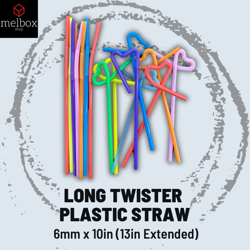 [100 pcs] Long Plastic Heart Bending Twist Twister Straw Assorted ...