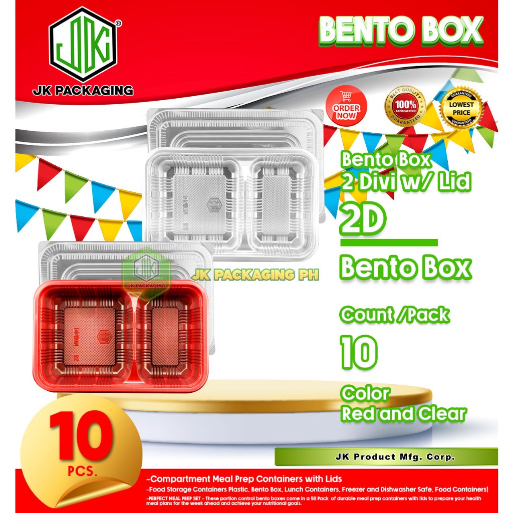 Bento Box 2D [ 10 PCS.] ( Food Storage,Food Containers ) 2D-Red & Clear ...