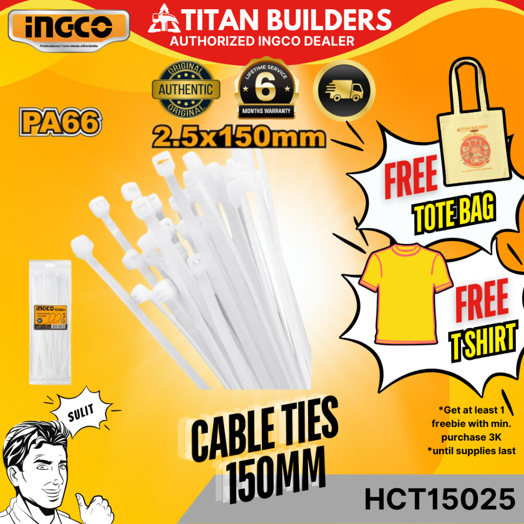 Ingco by Titan Cable Ties White 150mm - Durable Nylon Ties for ...
