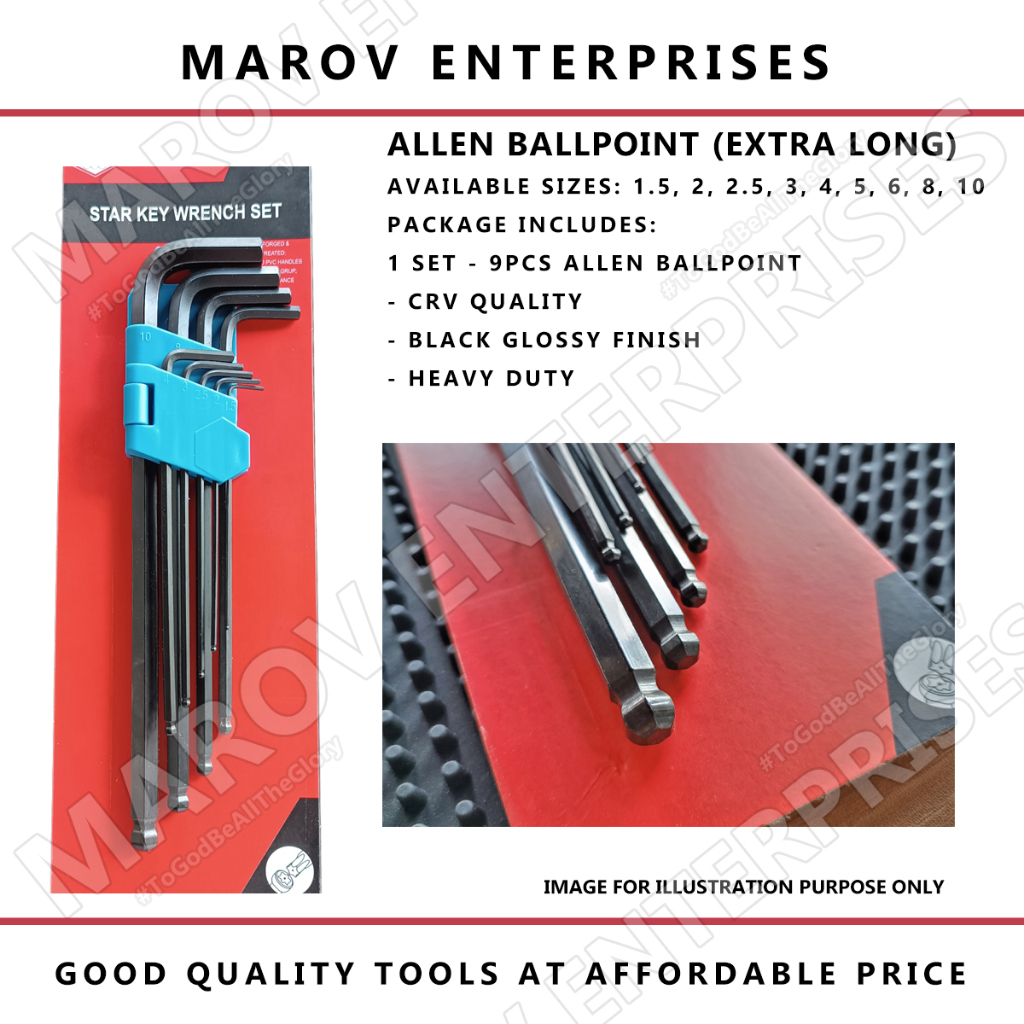 9pcs Allen Key Wrench Ballpoint Extra Long and Heavy Duty | Shopee ...
