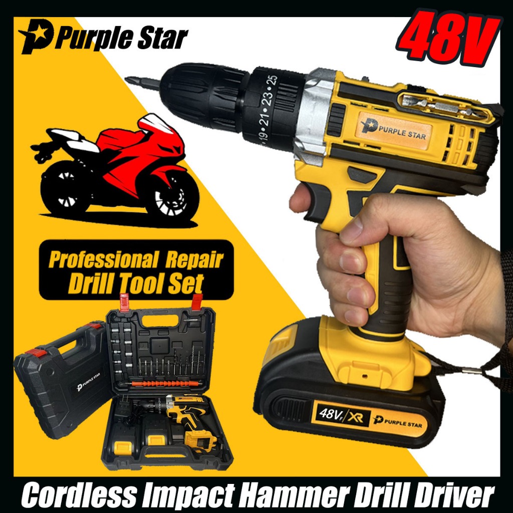 Purple Star 48V cordless impact drill driver electric hammer drill ...