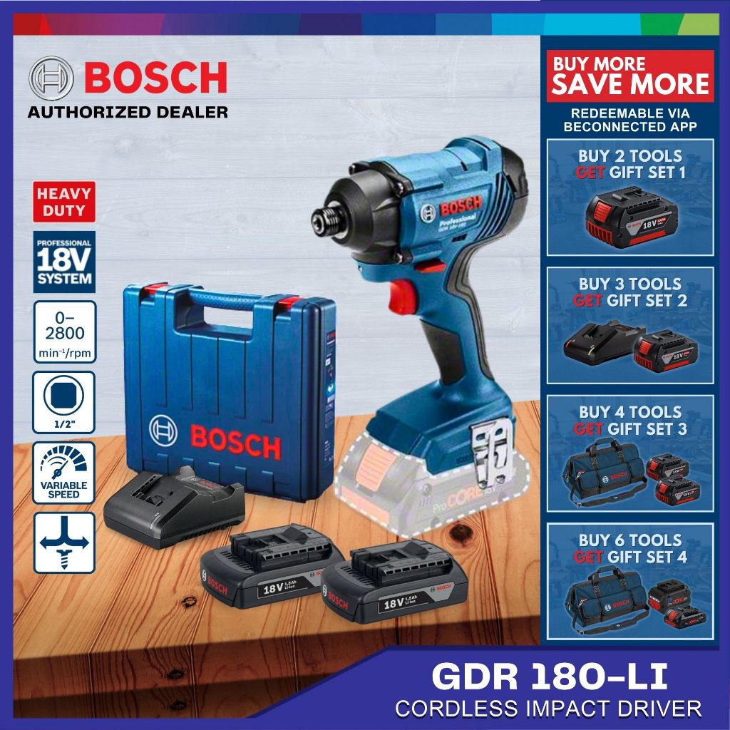 Bosch Impact Driver GDR 180-LI + 2 x1.5 Ah Li-ion + GAL 18V-20 ...