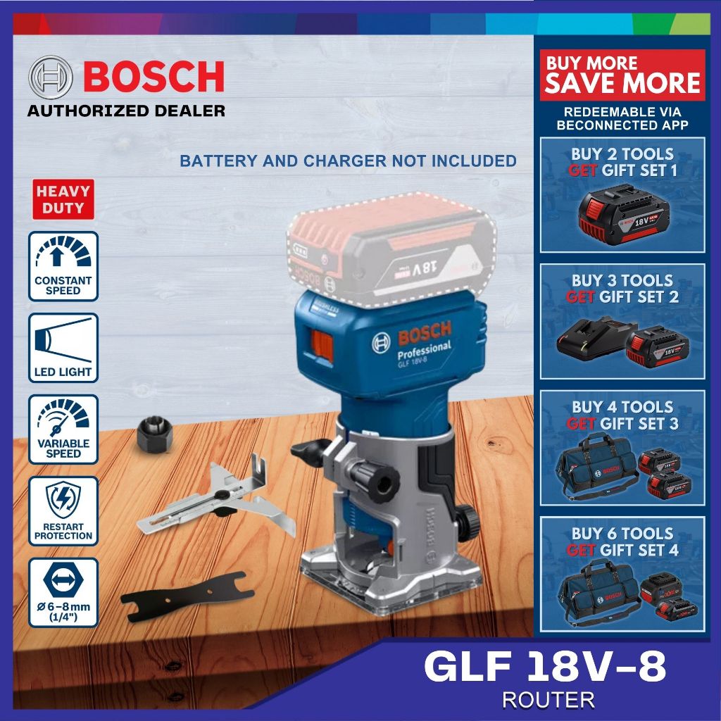 Bosch Router GLF 18V-8 - 1/4" 6-8mm Collet Diameter 06016C60L0 Heavy ...