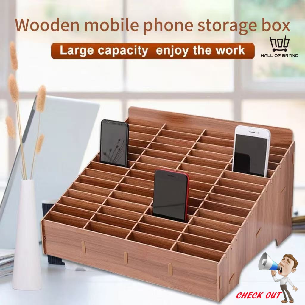 Multi-funtion Wooden Mobile Phone Storage Box Desktop Organizer for ...