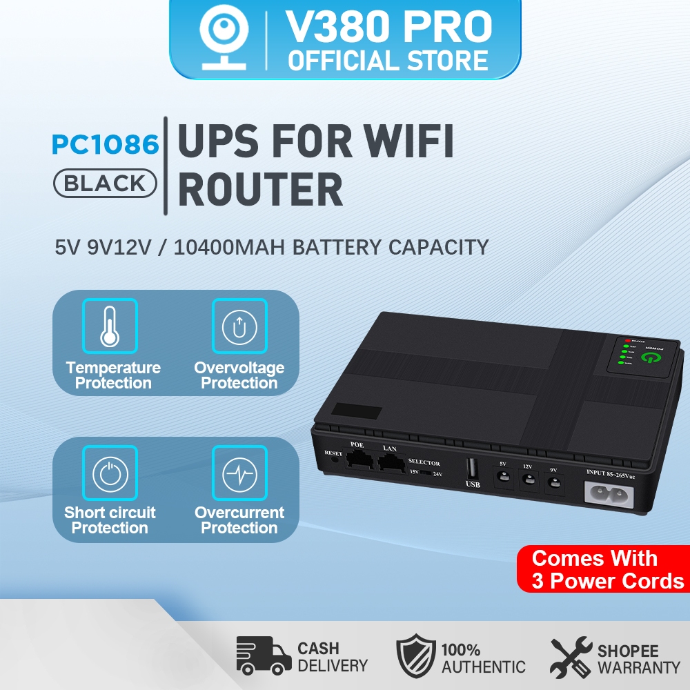 V380 PRO PC1086 36W 10400mAh Mini UPS Uninterrupted for CCTV Wifi Modem ...
