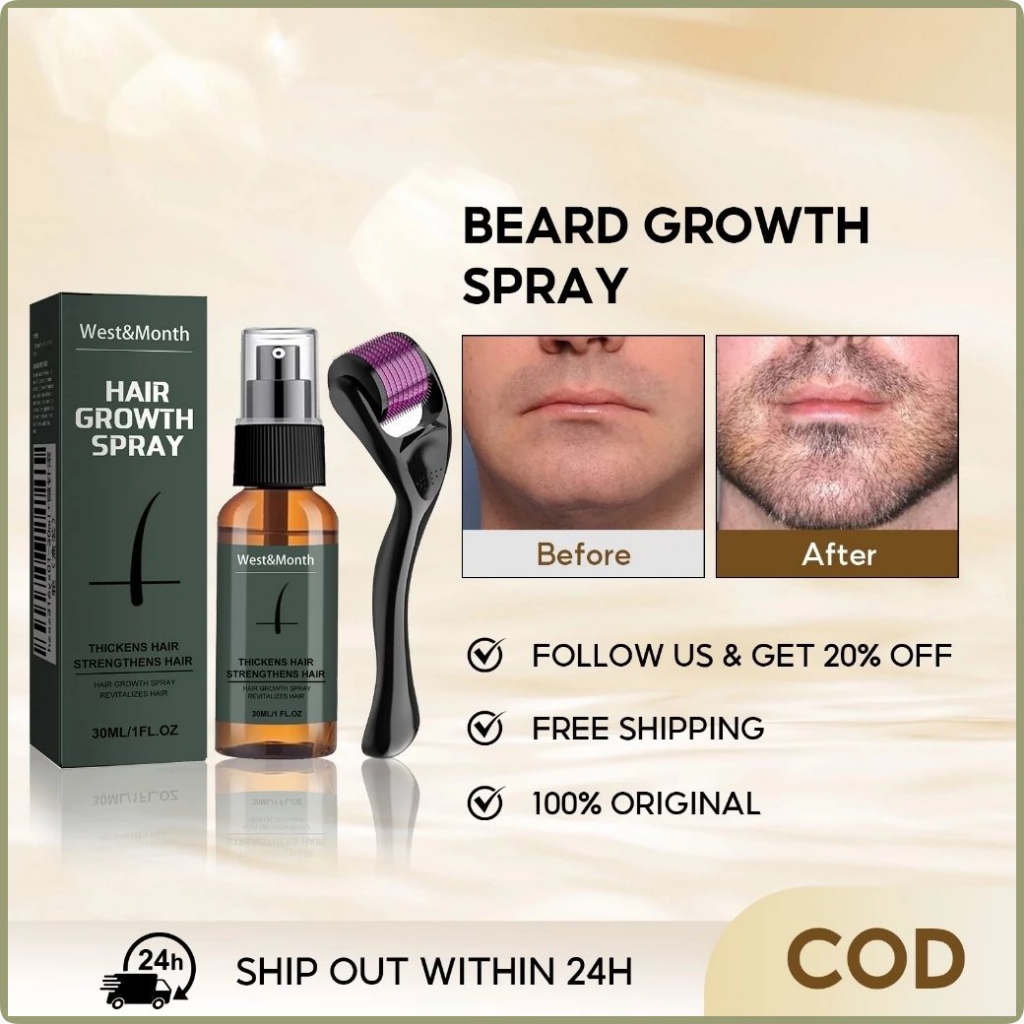 West&Month 30ml Beard Growth Spray Beard Grower Beard Grower Roller Nourishing Enhancer Beard ...
