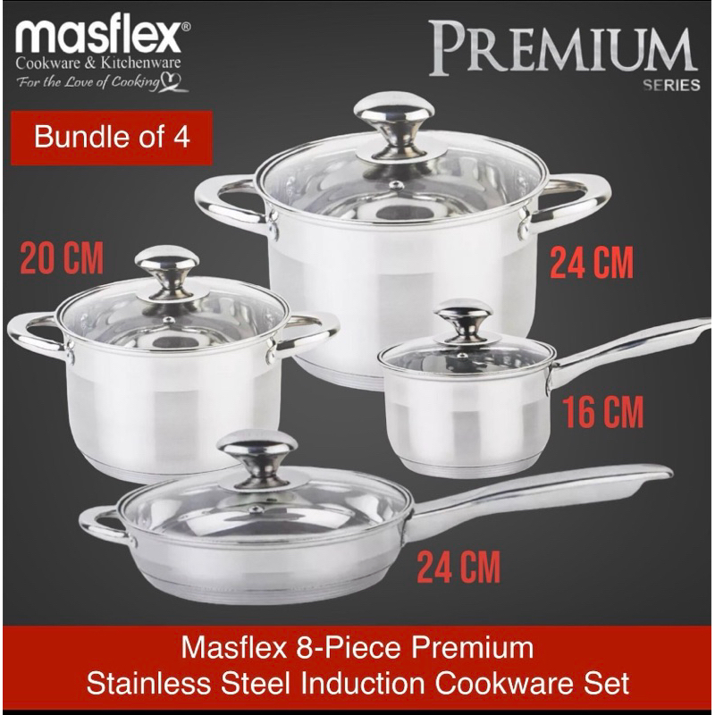Masflex Premium Stainless Steel Induction Ready Cookware Set with Glass ...