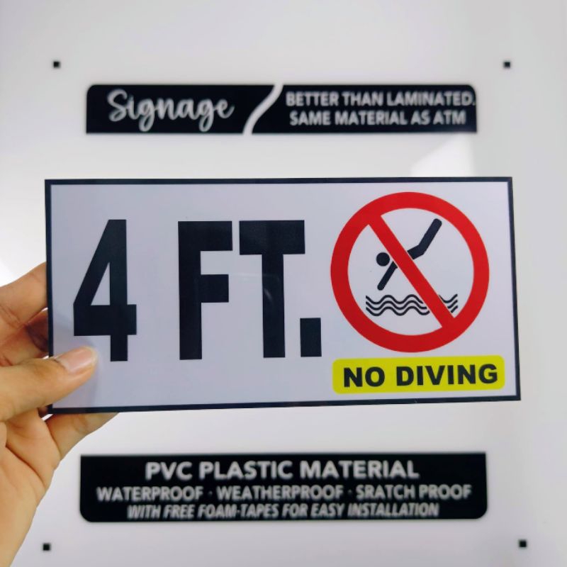 SIGNAGE - 4 FT. - NO DIVING - POOL SIGNAGE - PVC PLASTIC MATERIAL ...