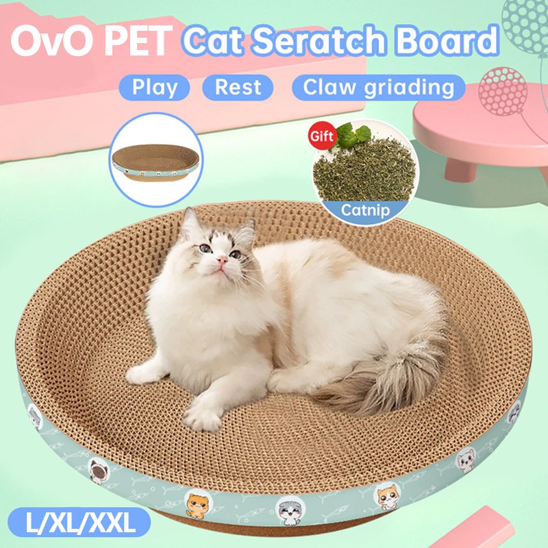 Cat Scratcher Oval Cat Scratcher Bed wear-resistant Cat Scratch Pad for Indoor Cats with Catnip ...