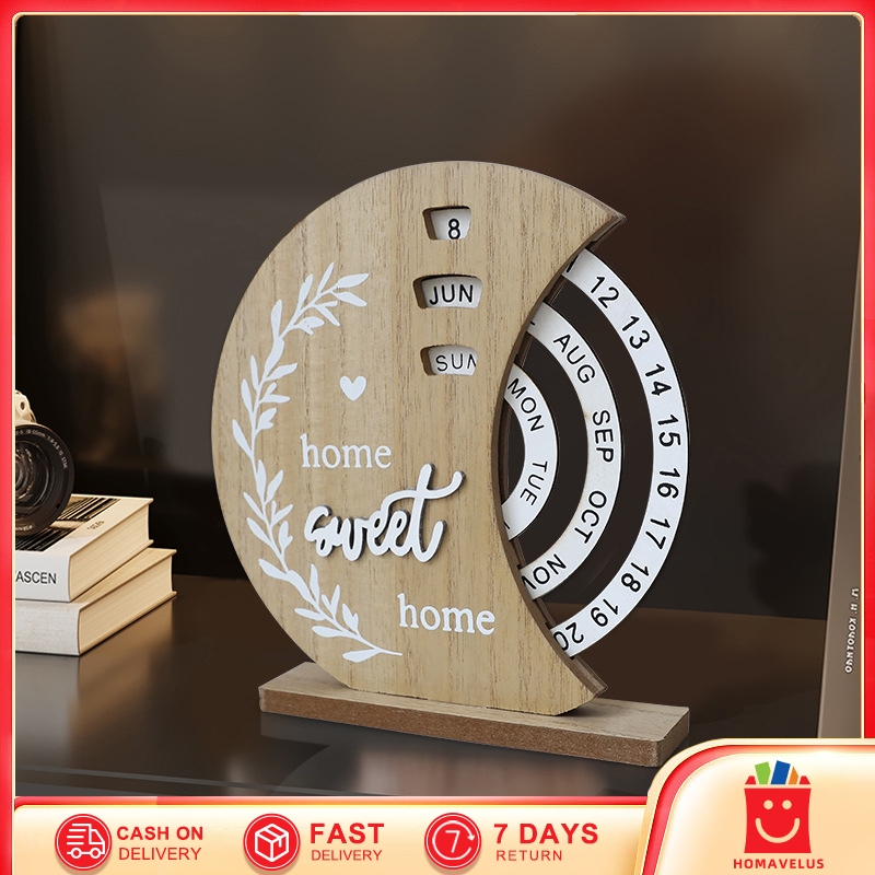 Wooden Creative Calendar Perpetual Calendar Manual Rotating Viewing ...