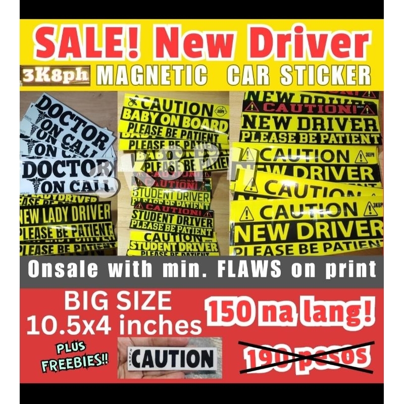 ONSALE! BIG 10.5x4 inches NEW DRIVER MAGNETIC CAR STICKER | LADY DRIVER ...