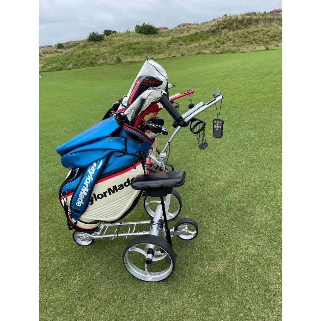 Astek Remote Controlled Silver Electric Golf Bag Cart Trolley With Seat ...