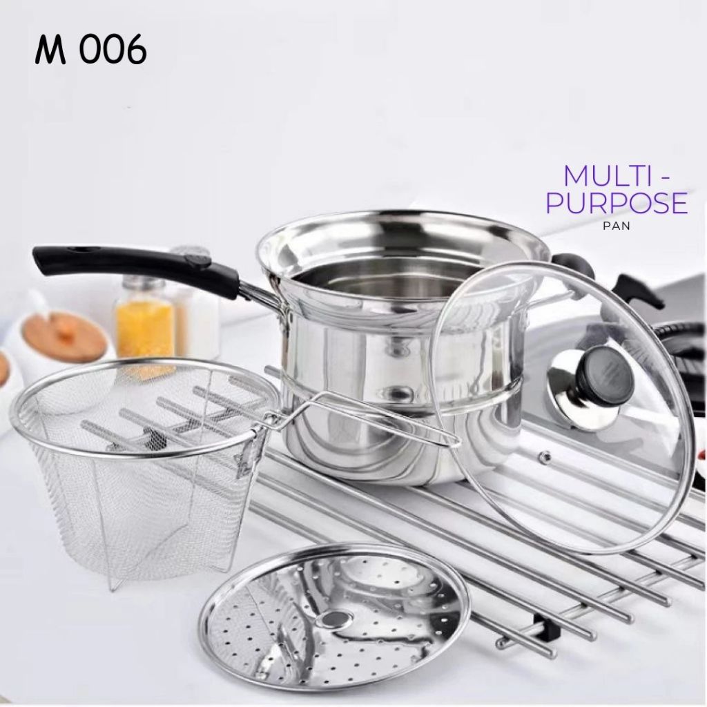 M 006 3 in 1 Multifunctional Stainless Steel Steamer Frying Pan Cooking ...