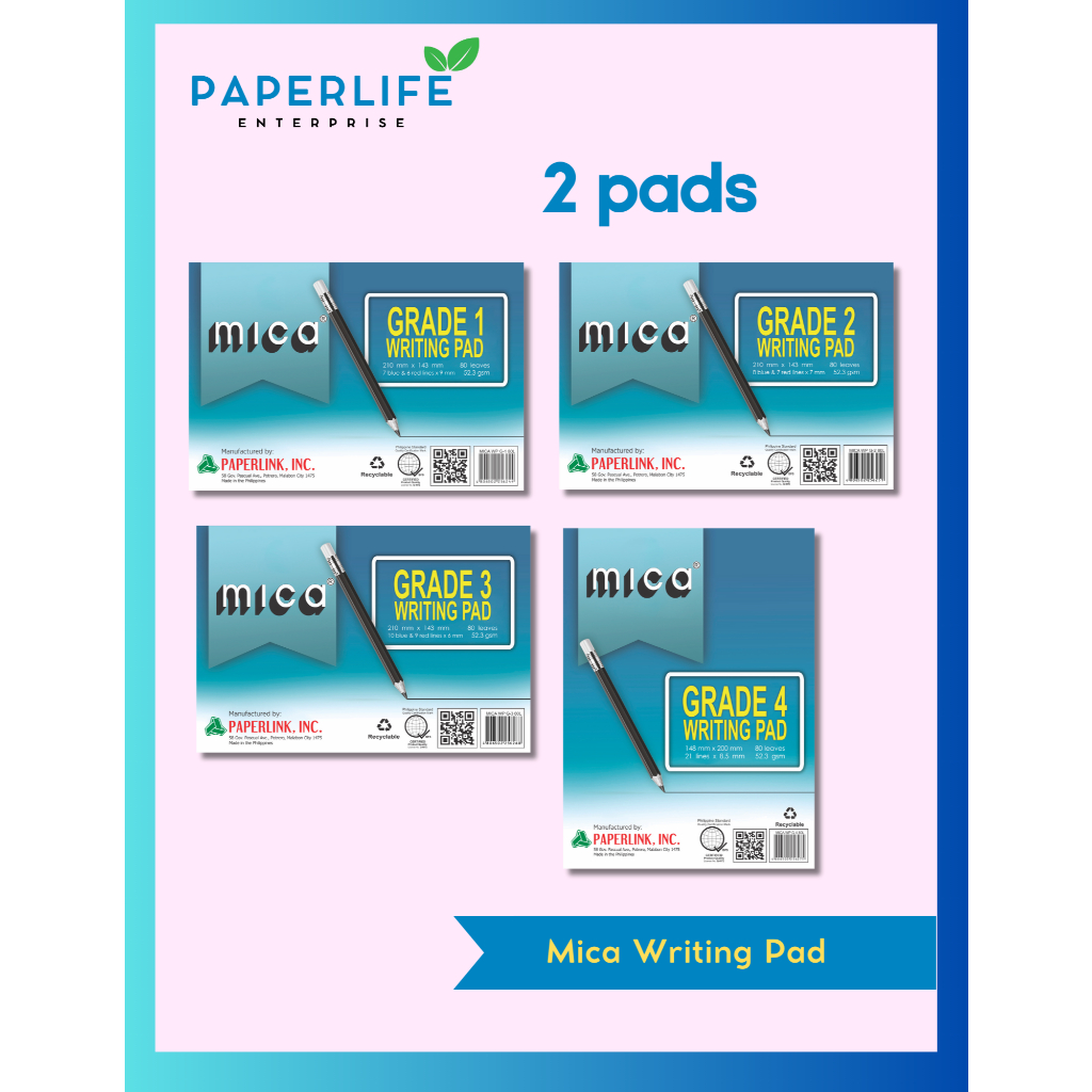 MICA Writing Pad Grade 1,2,3 & 4 80leaves (2 PADS) Paper from Japan ...