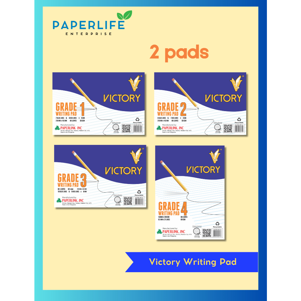 VICTORY Writing Pad Grade 1,2,3 & 4 80leaves (2 PADS) -Paper from Japan ...