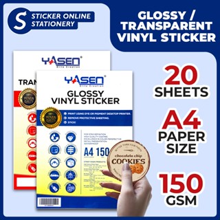 Yasen Vinyl Sticker A4 Glossy/Transparent 20sheets 150GSM Waterproof ...