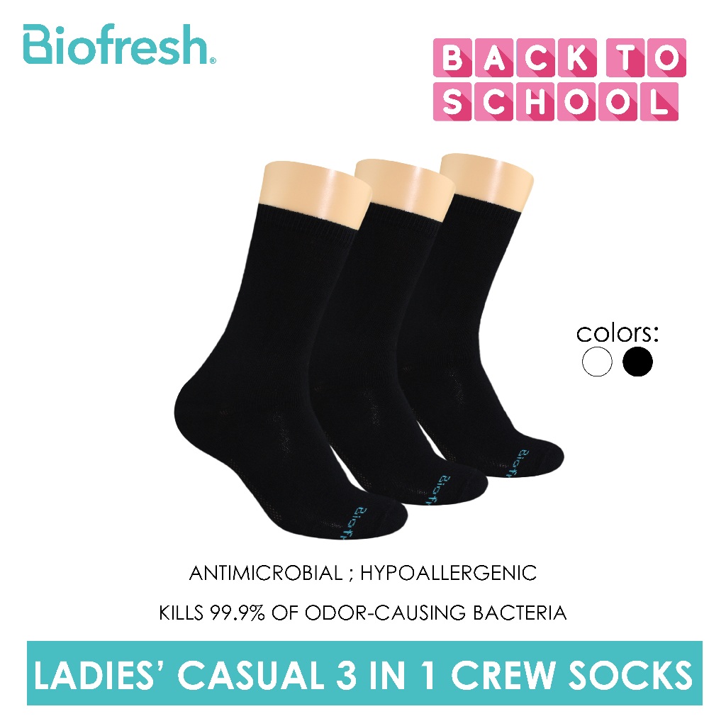 Biofresh Ladies' Antimicrobial Cotton Lite Thin Casual Crew Socks 3 ...