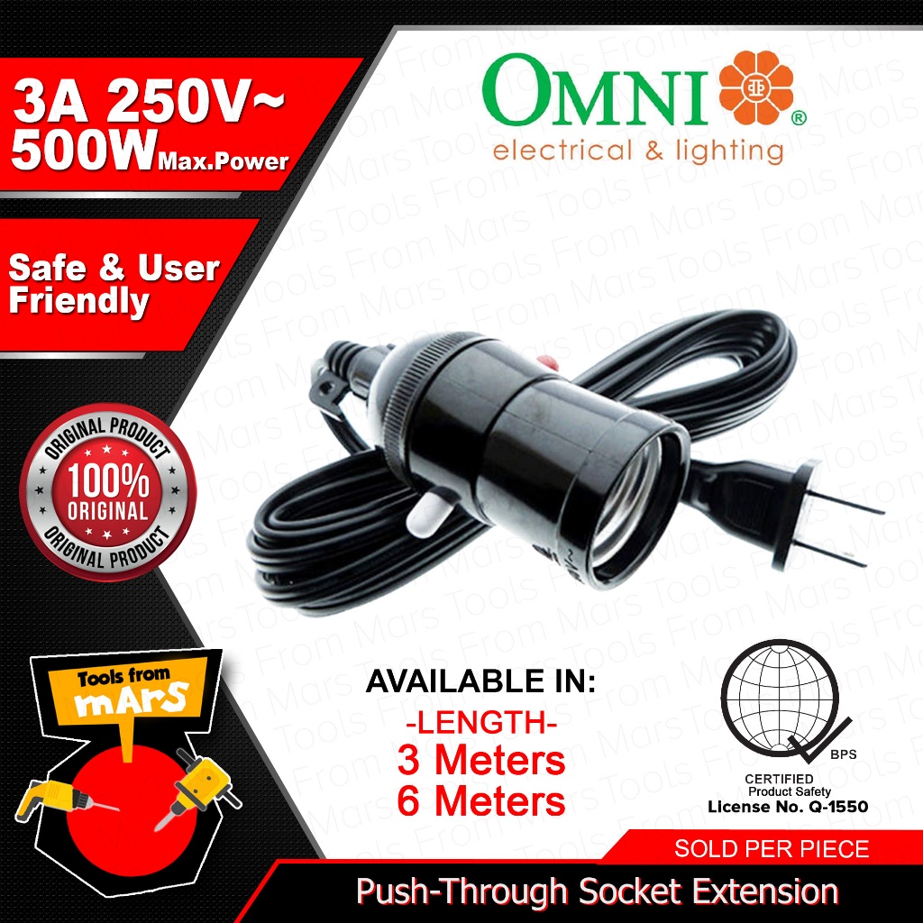 Omni Push Through Socket Extension Cord 3M, E27-613 and 6M, E27-616 TFM ...