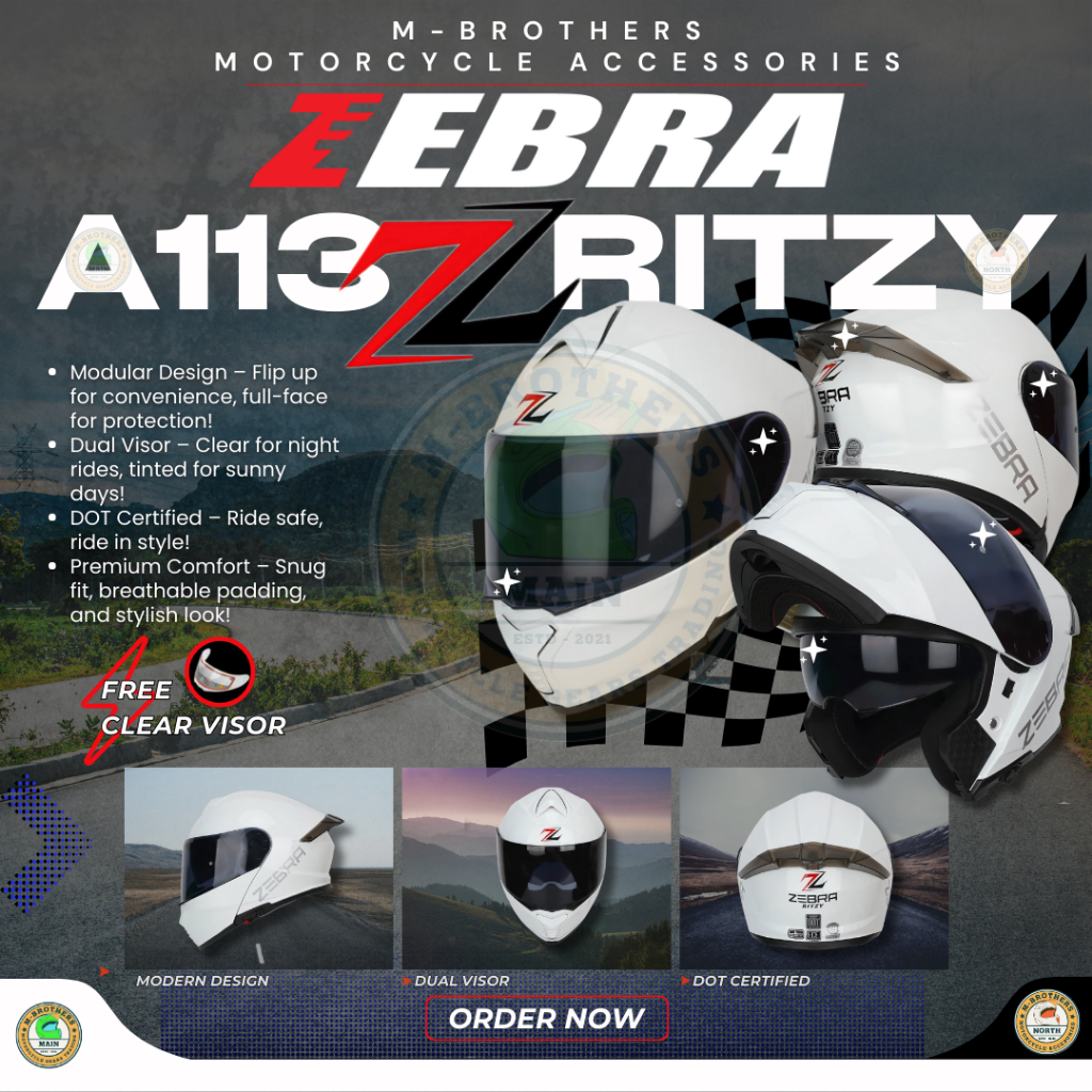 ZEBRA A113 Ritzy Modular Helmet Dual Visor with Free Clear Visor for ...