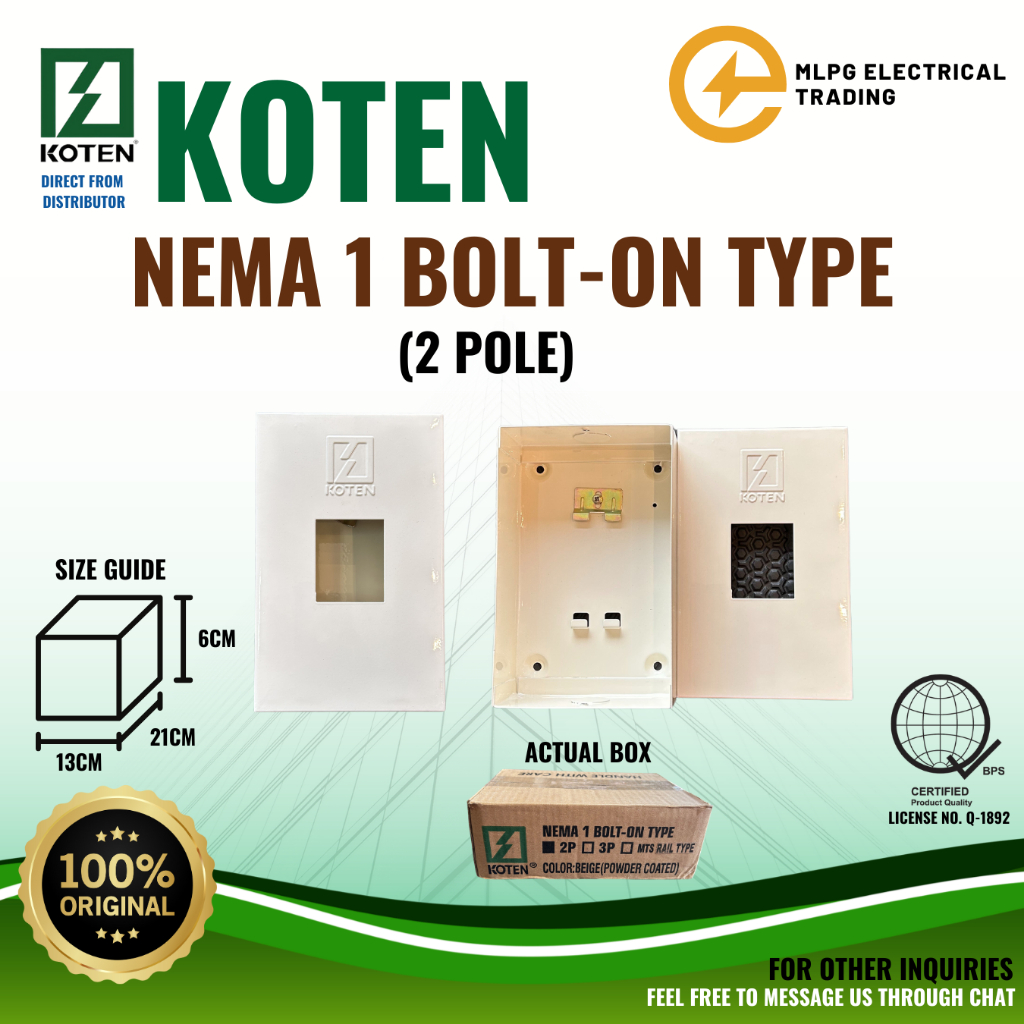 Koten NEMA-1 BOLT-ON Type (2-Pole) | Electrical Enclosure (Breaker Not ...