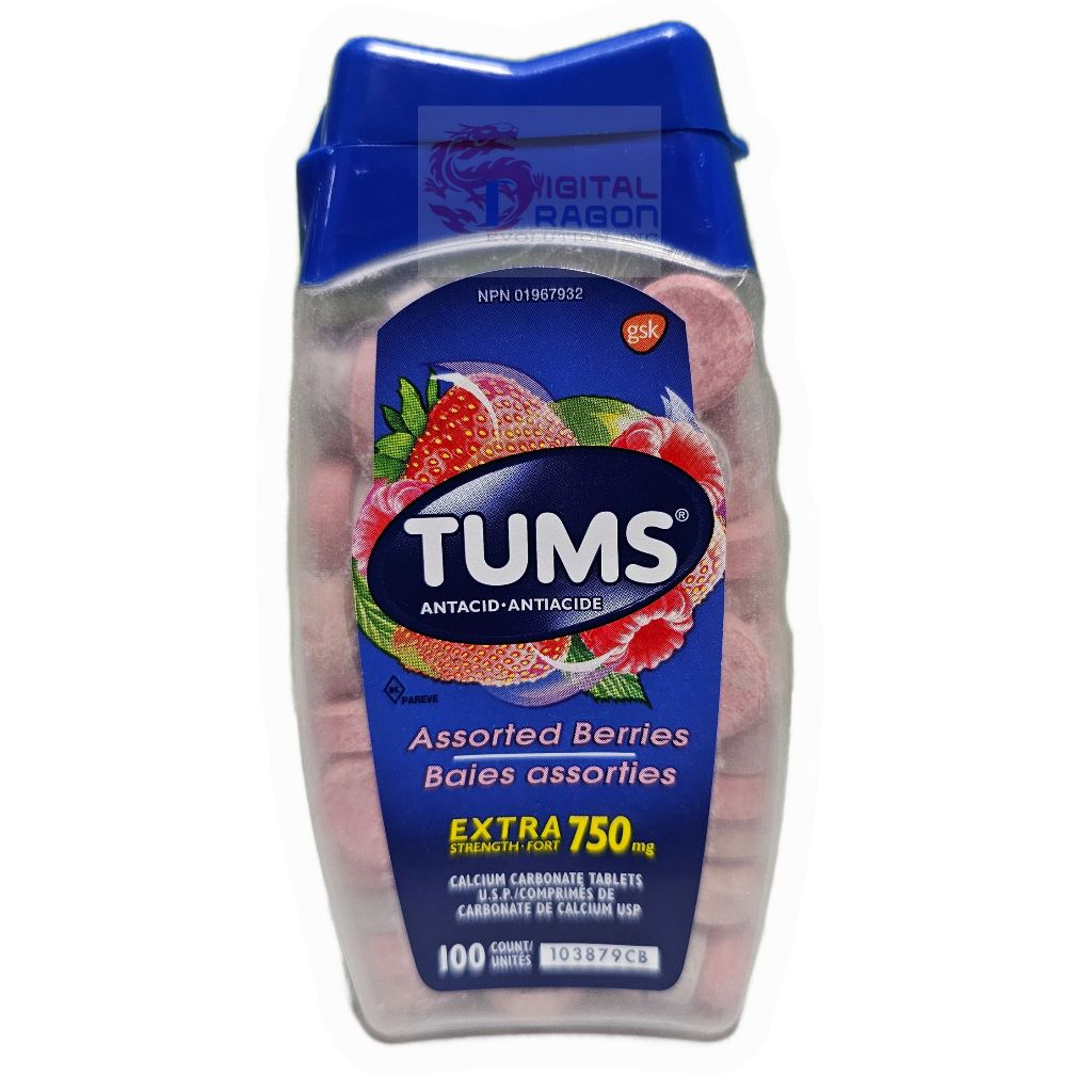 Original Tums Assorted Fruit & Berries Extra Strength Fort 750mg 100 ...