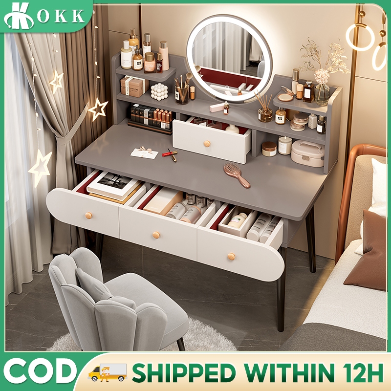 Nordic Style Dresser Vanity Table With Mirror and LED Light Vanity ...